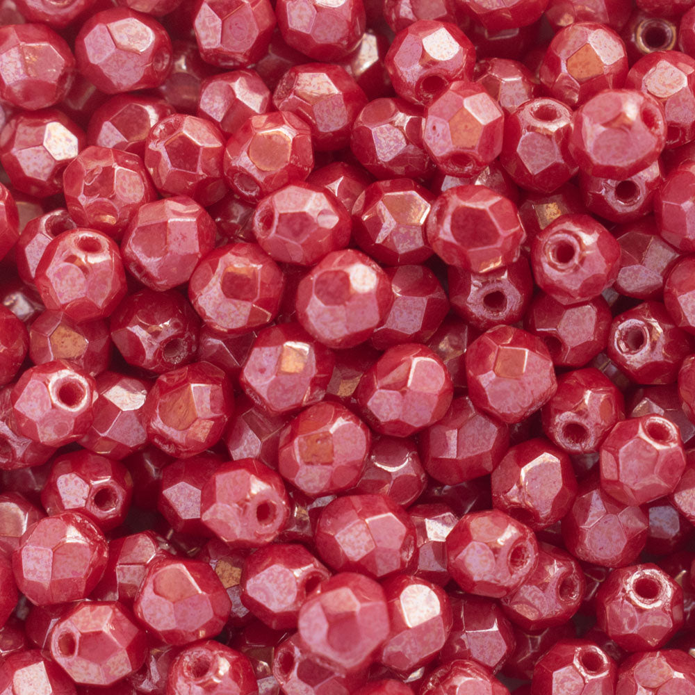 Starman, Czech Fire Polish Glass Beads, Luster - Opaque Light Red