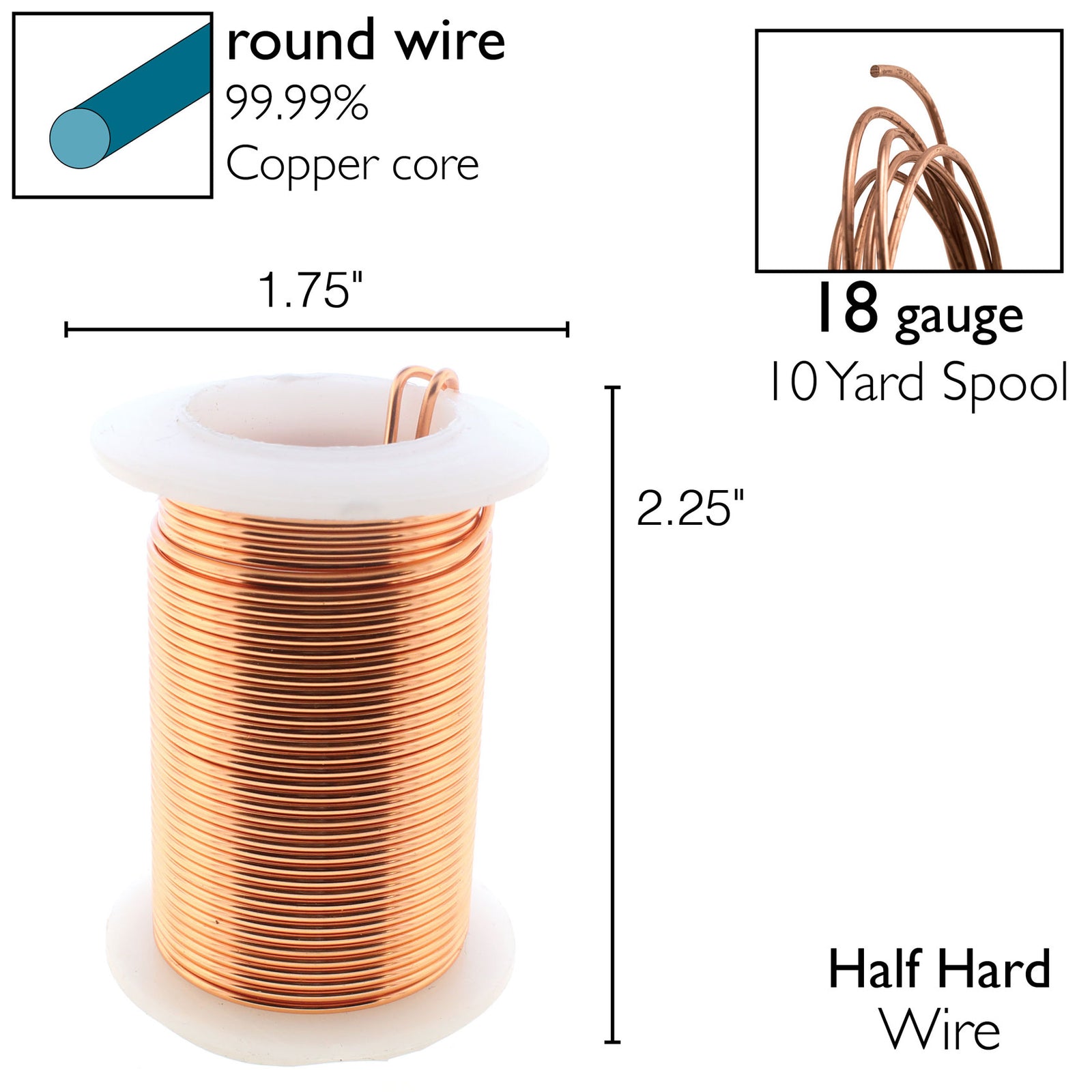 Wire Elements Tarnish Resistant Half-Hard 18 Gauge Wire, Copper - 10 Y