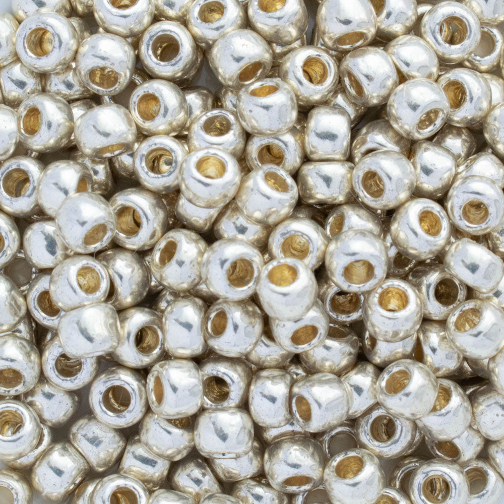 Toho Round Seed Beads Size 6/0 4mm, PF558 PermaFinish - Galvanized Alu
