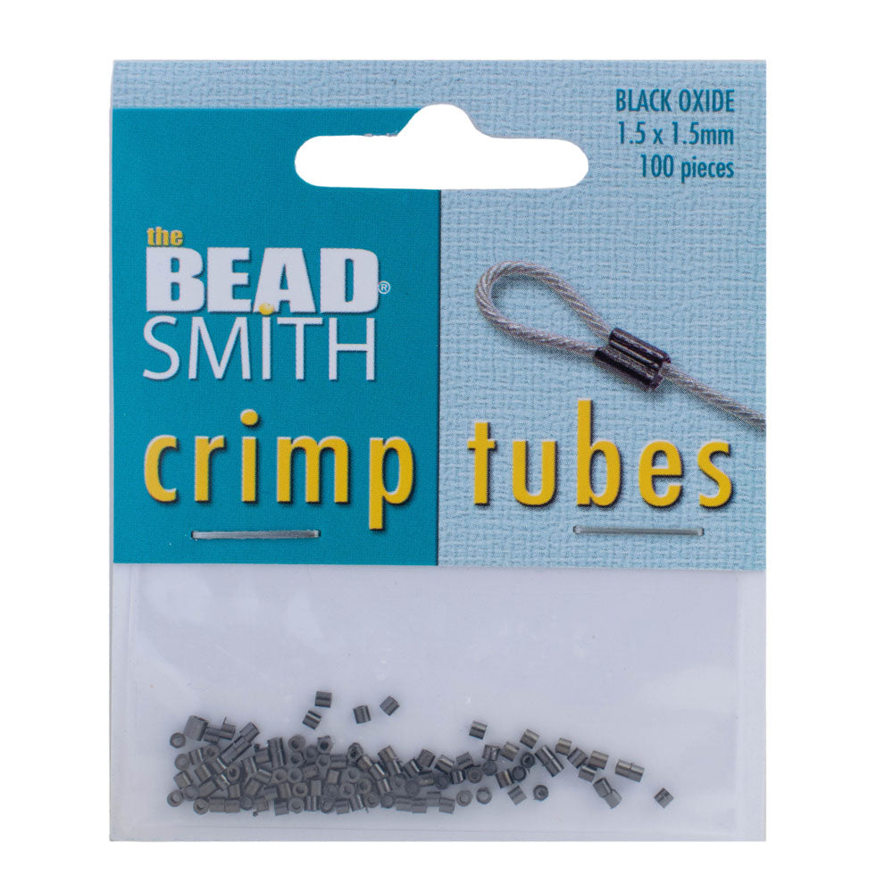 The BeadSmith Crimp Tubes, 1.5x1.5mm, Black Oxide, 100 Pieces/Pack